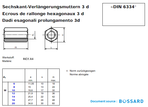 Coupling Nut, 3D, A4 Stainless Steel DIN 6334 - Hex Coupling Nut, 3D" - Hex Nuts - Nuts